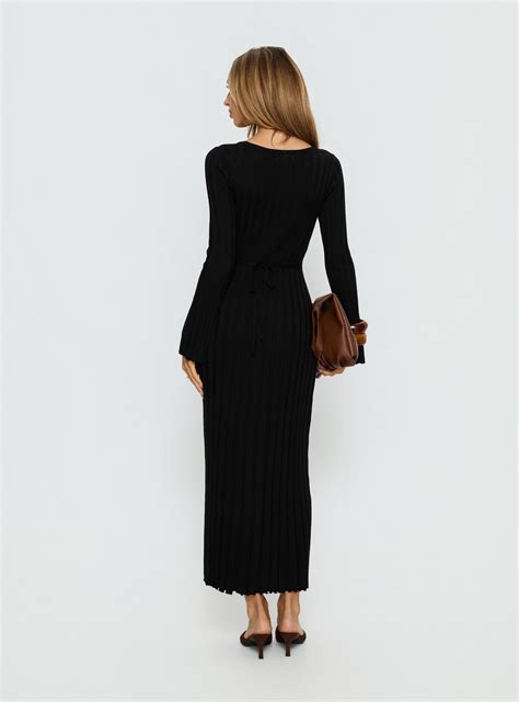 Gratuita Long Sleeve Rib Maxi Dress Black Princess Polly