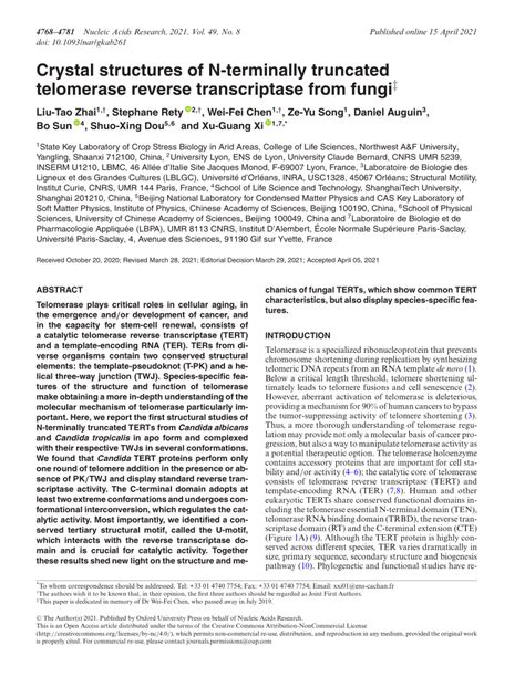 Pdf Crystal Structures Of N Terminally Truncated Telomerase Reverse