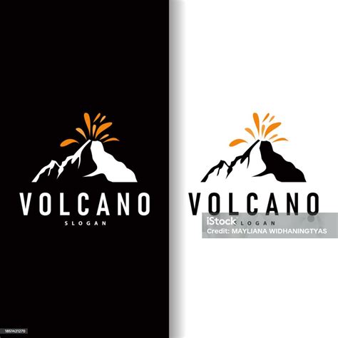 Ilustrasi Logo Gunung Berapi Desain Siluet Gunung Berapi Meletus Dengan Batu Sederhana Dan Lava