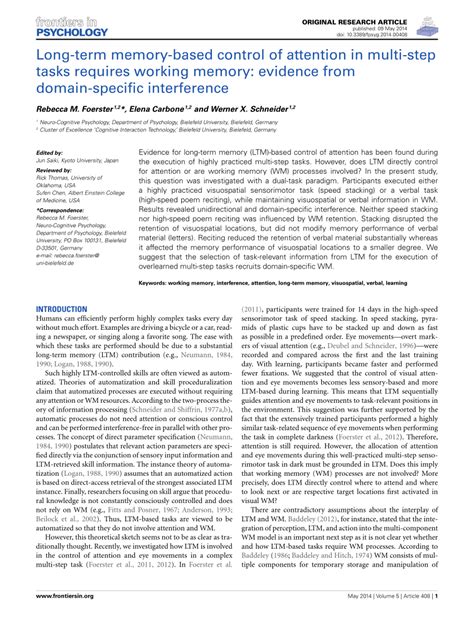 Pdf Long Term Memory Based Control Of Attention In Multi Step Tasks Requires Working Memory