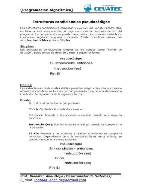 Algoritmos Condicionales Pseudocodigos Pdf Algoritmos Ingeniería De Software