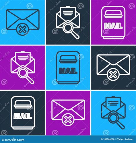 set line delete envelope mail box and envelope with magnifying glass