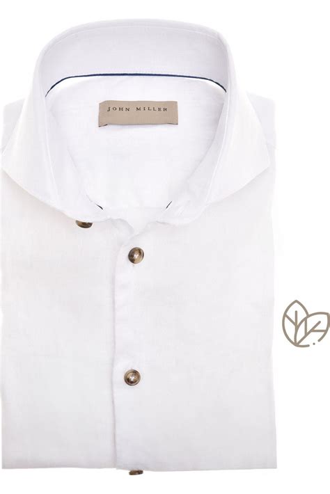 John Miller Slim Fit Linen Shirt White One Colour Hemdende