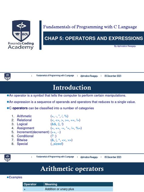 Lec 5 Operators And Expressions Pdf