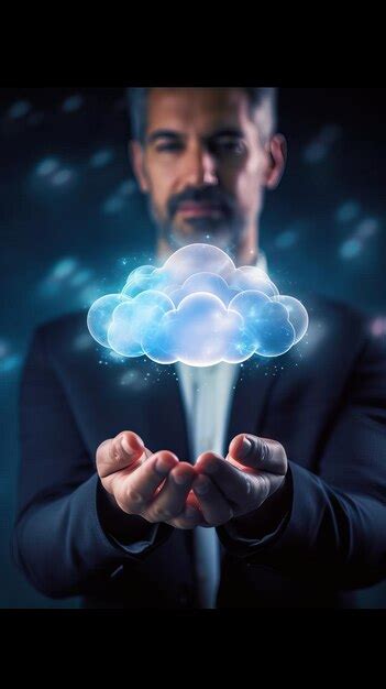 Premium Ai Image Man Holding Virtual Cloud Computing In Hand Concept