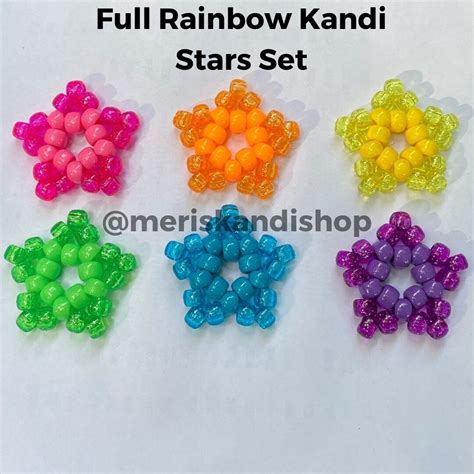 Rainbow Kandi Stars Full Set 6 Pieces Pink Orange Yellow Green Blue And Purple Etsy