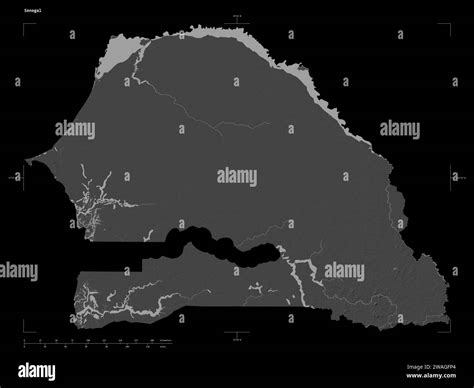 Shape Of A Bilevel Elevation Map With Lakes And Rivers Of The Senegal With Distance Scale And
