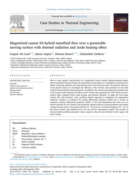 Pdf Magnetized Casson Sa Hybrid Nanofluid Flow Over A Permeable Moving Surface With Thermal