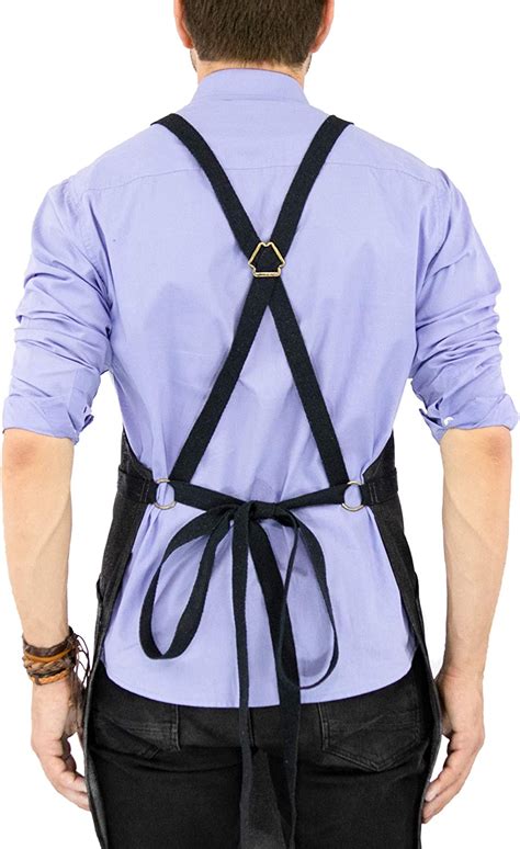 Under Ny Sky Essential Black Denim Apron Cross Back With Leather
