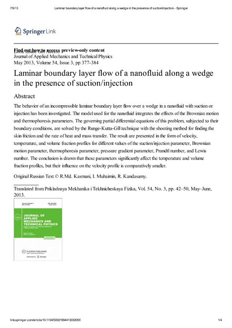 Pdf Laminar Boundary Layer Flow Of A Nanofluid Along A Wedge In The