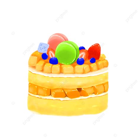 Original Mango Fruit Macaron Hand Drawn Cute Birthday Cake Cartoon Yellow Cake Birthday Cake