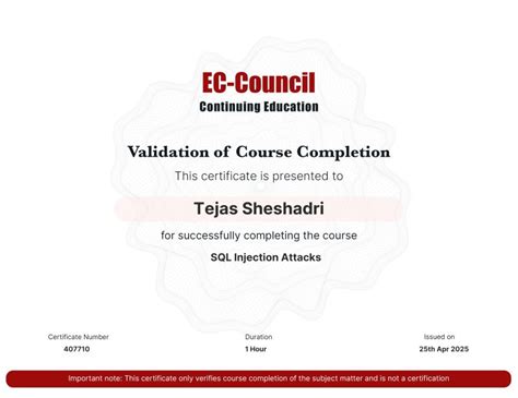 Cybersecurity Ethicalhacking Sqlinjection Eccouncil Infosec… Tejas Sheshadri