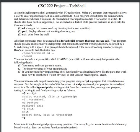 Csc 222 Project Techshell A Simple Shell Supports