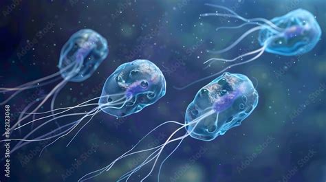 Microscopic View Of Giardia Parasite Causing Intestinal Infection And Disease Stock Illustration