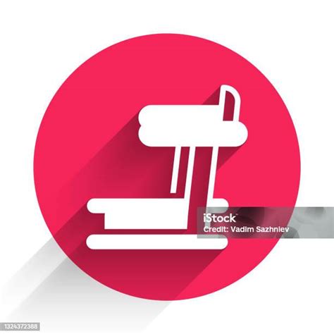 긴 그림자로 격리 된 흰색 러닝 머신 기계 아이콘 빨간색 원 버튼입니다 벡터 강사에 대한 스톡 벡터 아트 및 기타 이미지 강사 건강한 생활방식 걷기 Istock