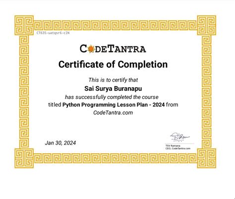 Completion Of Python Course With Codetantra Sai Surya Buranapu Posted