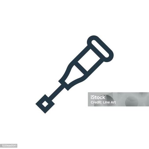 간호 개념에서 목발 아이콘 벡터 목발 편집 가능한 스트로크의 얇은 선 그림 웹 및 모바일 앱 로고 인쇄 미디어에 사용하기 위한 선형 기호 아이콘에 대한 스톡 벡터 아트 및