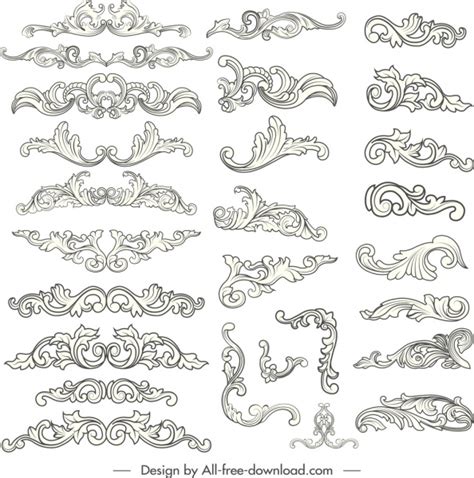 Document Design Elements Classical Symmetrical Curved Sketch Vectors
