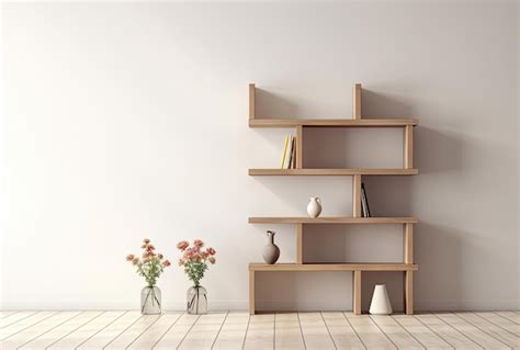 Empty Room With Shelves Books And Flowers Premium Ai Generated Image