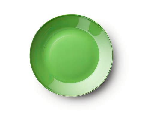 Green Plate On White Background Top View Of Empty Round Dish Isolated