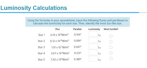 solved luminosity calculationsusing the formulas in your