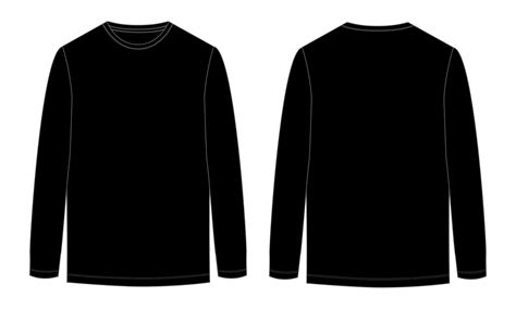 Long Sleeve T Shirt Technical Fashion Flat Sketch Vector Illustration Black Color Template Front