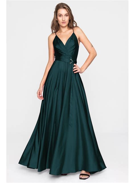 Vestido Largo De Fiesta Satinado Verde Esmeralda Invitadisima