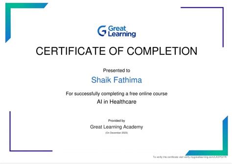 Recently I Completed My Course In Al In Healthcare Dr Fathima Shaik
