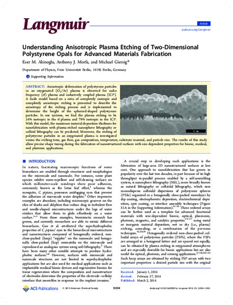 Pdf Understanding Anisotropic Plasma Etching Of Two Dimensional