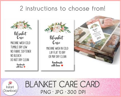 Blanket Care Card Printable Wash Instructions Digital Download Etsy