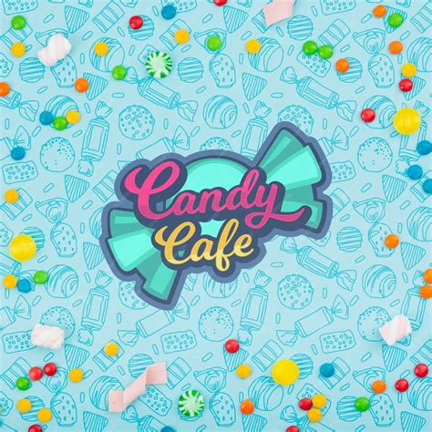 Premium Psd Candy Cafe Logo Surrounded By Variety Of Candies