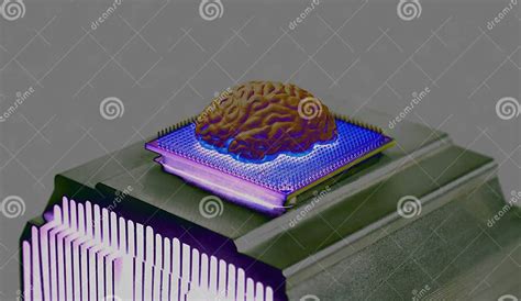 Human Brain Anatomical Model On Cpu Processor Microchip Stock Image Image Of Chip Processor