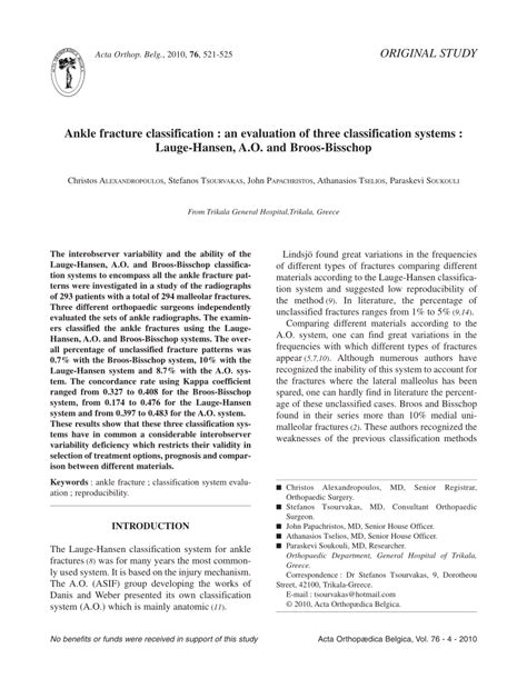 Pdf Ankle Fracture Classification An Evaluation Of Three Classification Systems Lauge Hansen