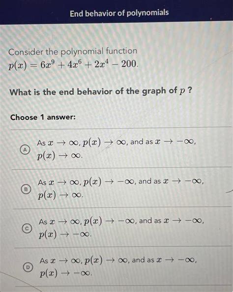 Solved End Behavior Of Polynomials Consider The Polynomial