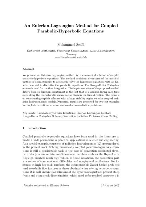 Pdf An Eulerianlagrangian Method For Coupled Parabolic Hyperbolic Equations