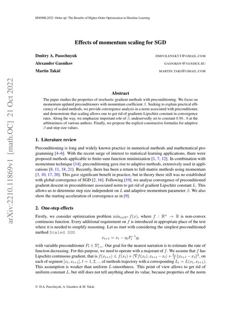 pdf effects of momentum scaling for sgd
