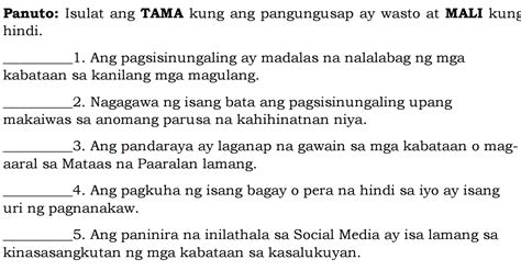 Panuto Isulat ang TAMA kung ang pangungusap | StudyX