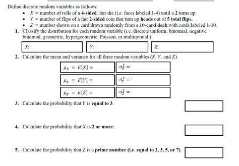 Solved Fine Discrete Random Variables As Follows X Chegg