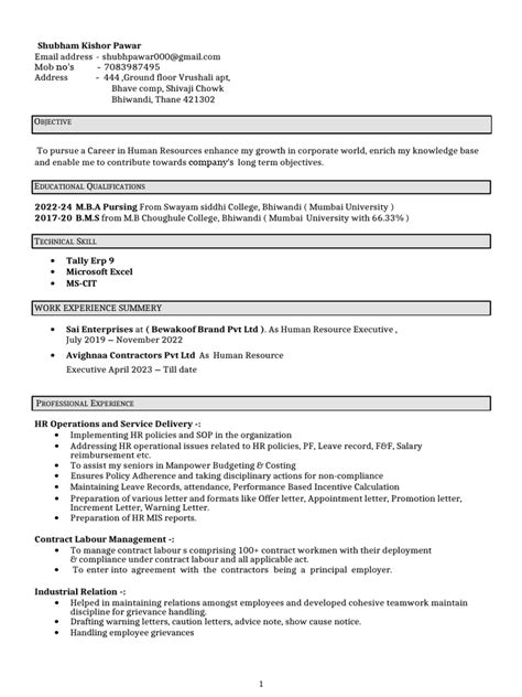 Shubham Pawar Cv Pdf Compressed Pdf Human Resources Employment