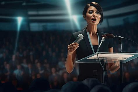 Premium Ai Image Business Woman Giving Speech In The Style Of