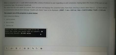 solved write a complete c c code which would offer a menu