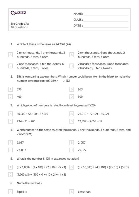 50 Comparing Numbers 0 10 Worksheets For 3rd Year On Quizizz Free