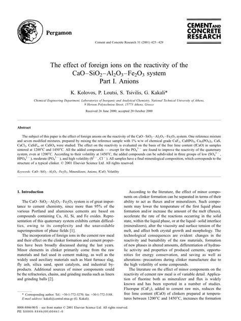 pdf the effect of foreign ions on the reactivity of the cao sio2