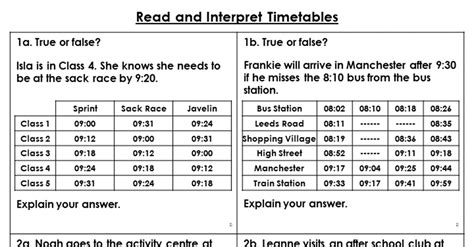 Read And Interpret Timetables Reasoning And Problem Solving