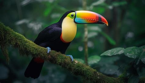 Toucan Perching On Branch Looking Cute In Tropical Rainforest