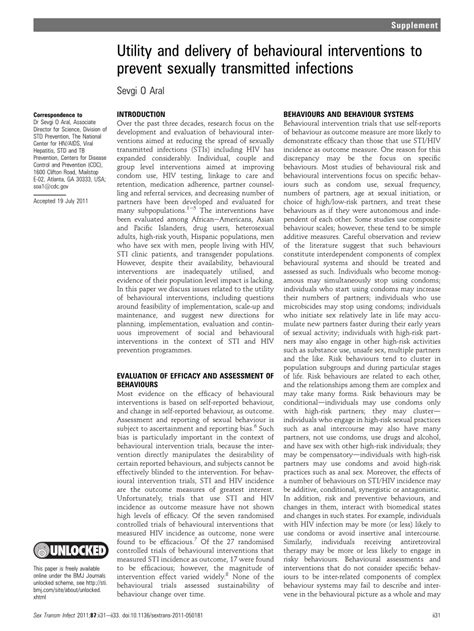 Pdf Utility And Delivery Of Behavioural Interventions To Prevent