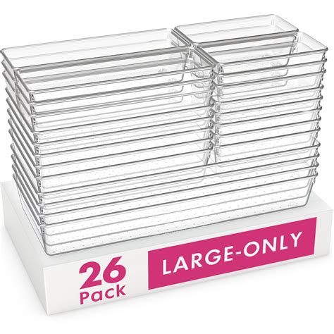 Criusia 26 Pack Large Clear Plastic Drawer Organizer Bins Heavy Duty