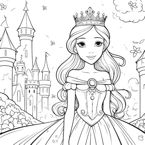 Um Desenho De Uma Princesa Em Um Castelo Com Um Castelo No Fundo