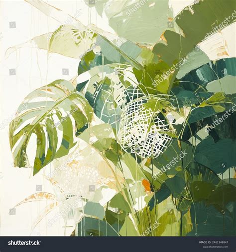 Abstract Oil Painting Decorative Leaf Artwork Stock Illustration