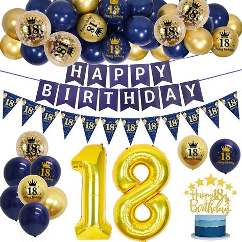 18th Birthday Decorations Navy Blue And Gold 18th Birthday Balloons For